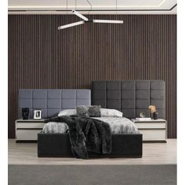 JVmoebel Schlafzimmer-Set Schlafzimmerbett Garnitur Doppelbett Bett Nachttische 3tlg Grau Modern