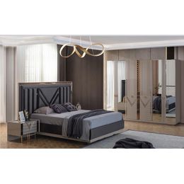 JVmoebel Schlafzimmer-Set Graue Schlafzimmer Möbel Doppelbett Kleiderschrank Nachttische