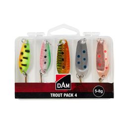 DAM Fishing Kunstköder Trout Pack 4 Set incl. Box 5 Stück 5-8g Spoons Blinker Forelle Barsch