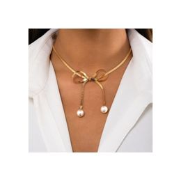 AUKUU Kette mit Anhänger Schmuck – Einzigartige Halskette mit Schmetterlingsknoten und Perlen