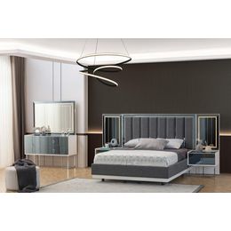 JVmoebel Schlafzimmer-Set Moderne Grau-Weiße Schlafzimmer Möbel Holz Nachttische Doppelbett
