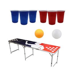 PerfectVibe Becher Liga-Bier-Pong-Tisch + 10 Bier-Pong-Becher Rot + 10 In Blau + 8 Bälle