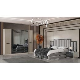JVmoebel Schlafzimmer-Set Komplette Schlafzimmer Doppelbett Bett Nachttische 4tlg Grau Schrank