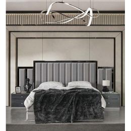 JVmoebel Schlafzimmer-Set Garnitur Schlafzimmer Doppelbett Bett Nachttische 3tlg Grau