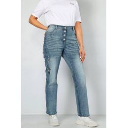 MIAMODA Regular-fit-Jeans Jeans Straight Fit Stickerei sichtbare Knöpfe