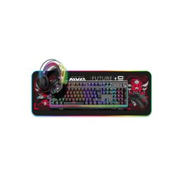 Hyrican Striker Gaming Set Tastatur, Maus, Headset + Mauspad, kabelgebunden Eingabegeräte-Set, ST-MK91, ST-GM005, ST-GH707, ST-MP25B, RGB-Beleuchtung, USB, schwarz, schwarz