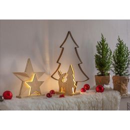 Home-trends24.de Weihnachtsfigur LED Deko Tanne Elch Holz Metall Weihnachtsdeko Weihnachtsbeleuchtung