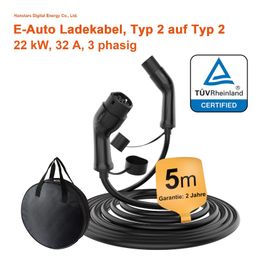 HANSTARS EV-Ladekabel, Typ 2 auf Typ 2, 3-Phasig 32A 5 Meter 22 kW mit Tasche