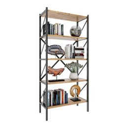 Vcm Holz Metall Aufbewahrung Stand Regal Bücherregal Deko Bücher Standregal Insasi 5 (Farbe: Honig-Eiche)