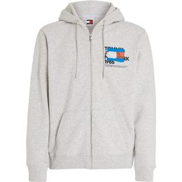 Tommy Jeans Sweatjacke "Graffiti Zip", geteilte Kängurutasche, Rücken-Print, für Herren, grau, XXL