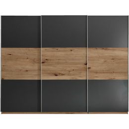 Schlafkontor Schwebetürenschrank Briga Breite 270 cm, Absetzungen in Eiche Artisan Nachbildung, grau