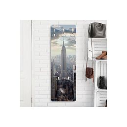Bilderdepot24 Garderobenpaneel beige Städte Skyline Sonnenaufgang in New York Design (ausgefallenes Flur Wandpaneel mit Garderobenhaken Kleiderhaken hängend)