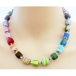 traumschmuck Collier 202l Collier Lampwork Glaswürfel handgefertigt multicolor bunt (Geschenk