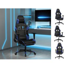 vidaXL Bürostuhl Gaming-Stuhl mit Massage Fußstütze Schwarz Blau Kunstleder Bürostuhl