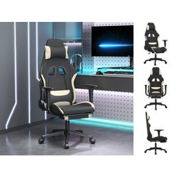 vidaXL Bürostuhl Gaming-Stuhl mit Fußstütze Drehbar Schwarz und Creme Stoff Gamingstuhl