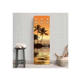 Bilderdepot24 Garderobenpaneel orange Botanik Tropisch Natur Strand Meer Caribbean Sunset I Design (ausgefallenes Flur Wandpaneel mit Garderobenhaken Kleiderhaken hängend)
