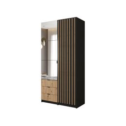 MOEBLO Kleiderschrank XANO 100 (Drehtürenschrank mit Schubladen 2-türig Schrank Garderobe Schlafzimmer Schrank mit Latten aus Holz / Holzlatten