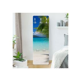 Bilderdepot24 Garderobenpaneel türkis 3D-Optik Natur Strand Meer Perfect Maledives Design (ausgefallenes Flur Wandpaneel mit Garderobenhaken Kleiderhaken hängend)