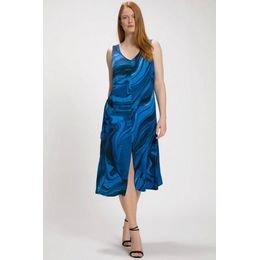 Ulla Popken Jerseykleid Midikleid Marmor-Design V-Ausschnitt ärmellos