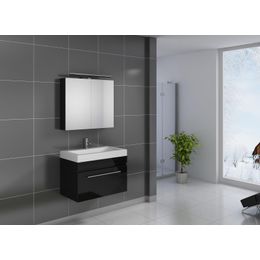 SAM® 2tlg. Badezimmer Set Spiegelschrank schwarz 80 cm Lunik