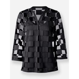 Rundhalsshirt Heine "Shirt" Gr. 50, schwarz (schwarz, kariert) Damen Shirts Jersey
