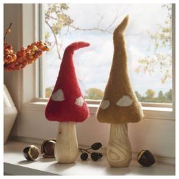 Home-trends24.de Dekofigur Pilz Holz Natur Deko Figur Braun Rot Herbst Höhe 20 cm 2er Set (2 St)