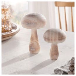 Home-trends24.de Dekofigur Pilz Deko Figur Holzdeko Weiß Pilze Herbst 2er Set