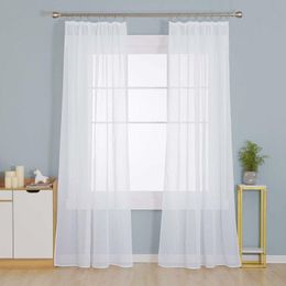 Deconovo - Gardinen mit Kräuselband Wohnzimmer Schal Transparent Vorhänge Schlafzimmer Leinenoptik, 2er Set, 140x245 cm(BreitexHöhe), White - White