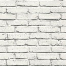 A.S. Création Steintapete in Weiß | Moderne Klinkerstein Tapete ideal für Schlafzimmer und Teenager | Vinyl Vliestapete in Steinoptik im Industrial Style - 10,05 x