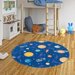 Snapstyle - Kinder Spiel Teppich Weltall Blau Rund - 100 cm Rund