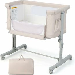 Goplus - 3 in 1 Babywiege, tragbares Beistellbett mit Wiegemodus, abnehmbare Matratze, höhenverstellbar, Taschen & feststellbare Räder, Reisebett für