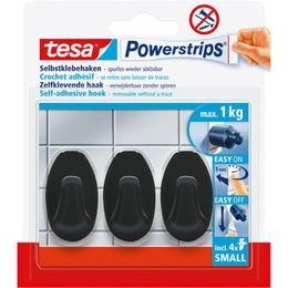 Tesa - Powerstrips Klebehaken Small Oval - 3 x selbstklebende Wandhaken - für Kacheln, Glas, Kunststoff und weitere Untergründe - 1 kg Halteleistung