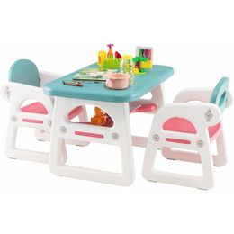 3tlg. Kindersitzgruppe, Kindertisch mit 2 Stühlen, mit Ablagefach für 1–5 Jahre Blau & Rosa - Costway