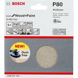 Professional 5 Stück Schleifblatt M480 P80 Wood and Paint ø 125 mm, - Bosch