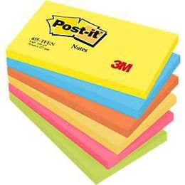 POST-IT Haftnotizen Notes 622-12SS-COS, 127 x 76 mm, wiederablösbar, cellophanfrei verpackt, farbsortiert, 6 x 100 Blatt