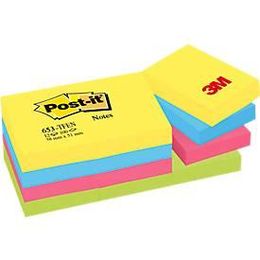 POST-IT Haftnotizen Notes 622-12SS-COS, 51 x 38 mm, wiederablösbar, cellophanfrei verpackt, farbig, 12 x 100 Blatt