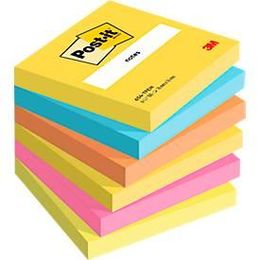 POST-IT Haftnotizen Notes 622-12SS-COS, 76 x 76 mm, wiederablösbar, cellophanfrei verpackt, farbsortiert, 6 x 100 Blatt