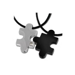 Amello Edelstahlkette Amello Puzzle Halskette silber und schwarz (2-tlg.