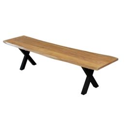 Sitzbank Baumkante 220 cm natur massiv Akazie X-Gestell schwarz Quintus