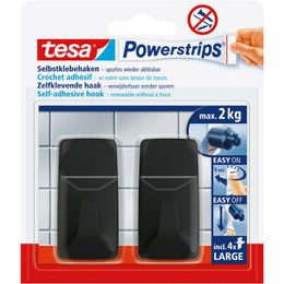 Tesa Powerstrips Klebehaken Large Eckig - 2 x selbstklebende Wandhaken - für Kacheln, Glas, Kunststoff und weitere Untergründe - 2 kg Halteleistung