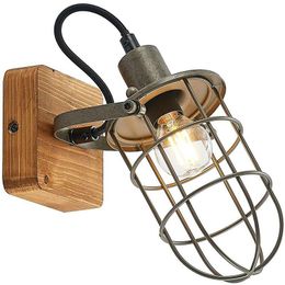 LINDBY Serima Deckenlampe Holz, Käfigschirm, 1-fl. - dunkelgrau, holz hell
