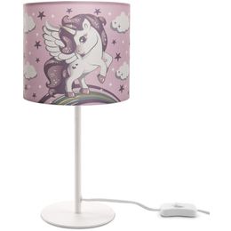 Paco Home - Kinderlampe Tischlampe Kinderzimmer, Einhorn Lampe, Mädchen Tischleuchte E14 Weiß, Pink (Ø18 cm)