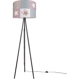 Kinderlampe Stehlampe Kinderzimmer Lampe Sternen Motiv, Stehleuchte E27 Dreibeinig Schwarz, Pink (Ø45.5 cm) - Paco Home