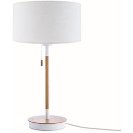 Paco Home - Tischlampe Nachttischlampe Schreibtischlampe Höhe 49 cm Design Skandinavisch Weiß (Ø28 cm), Tischleuchte Weiß/Holz