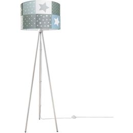 Paco Home Kinderlampe Stehlampe Kinderzimmer Lampe Sternen Motiv, Stehleuchte E27 Dreibeinig Weiß, Blau (Ø45.5 cm)
