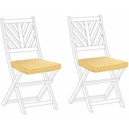 Beliani Sitzkissen für Gartenstuhl 2er Set Gelb Stoffbezug mit Reißverschluss Bindebändern 34 x 37 cm Modern Geometrisches Muster Outdoor Ausstattung - Gelb