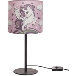 Paco Home - Kinderlampe Tischlampe Kinderzimmer, Einhorn Lampe, Mädchen Tischleuchte E14 Schwarz, Pink (Ø18 cm)