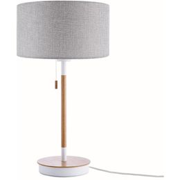 Paco Home - Tischlampe Nachttischlampe Schreibtischlampe Höhe 49 cm Design Skandinavisch Grau (Ø28 cm), Tischleuchte Weiß/Holz