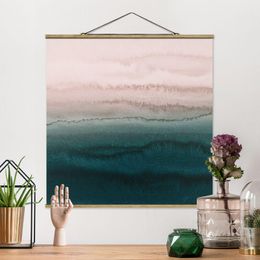 MICASIA Stoffbild mit Posterleisten - Spiel der Farben Meeresrauschen - Quadrat 1:1 Größe HxB: 80cm x 80cm Material: Eiche