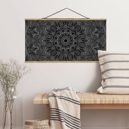 MICASIA Stoffbild mit Posterleisten - Mandala Stern Muster silber schwarz - Querformat 1:2 Größe HxB: 50cm x 100cm Material: Eiche